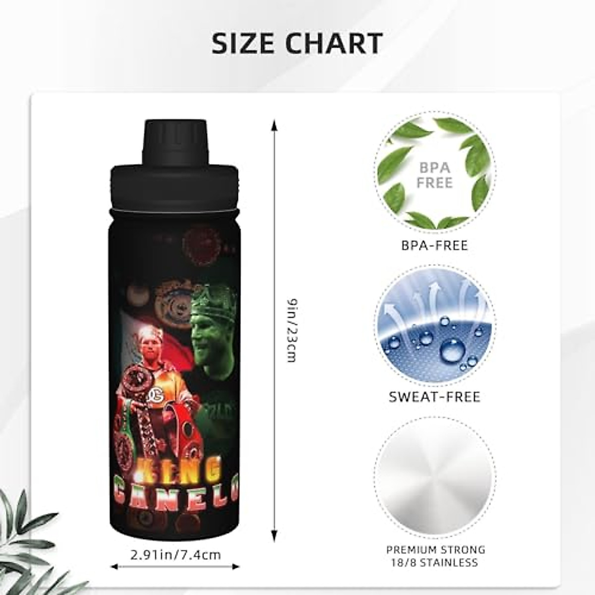 Eevikion Canelo of Alvarez Stainless Steel Insulated Tumbler Sports Water Bottle Hot and Cold Travel Cup 18oz