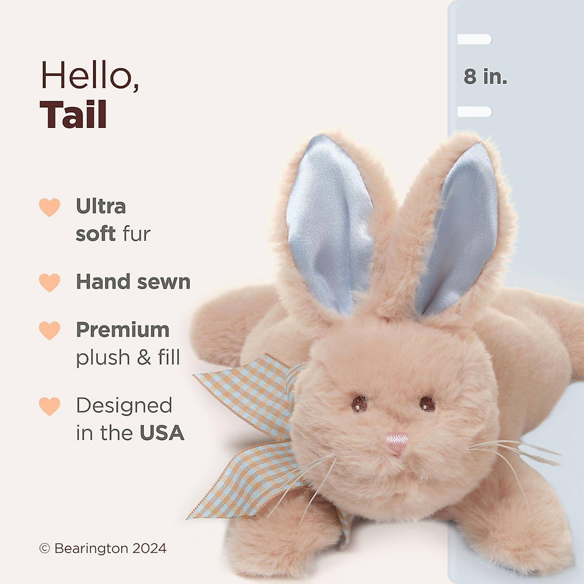Bearington Collection Baby Bunny Tail Plush Stuffed Animal Bunny with Rattle, 8 inches