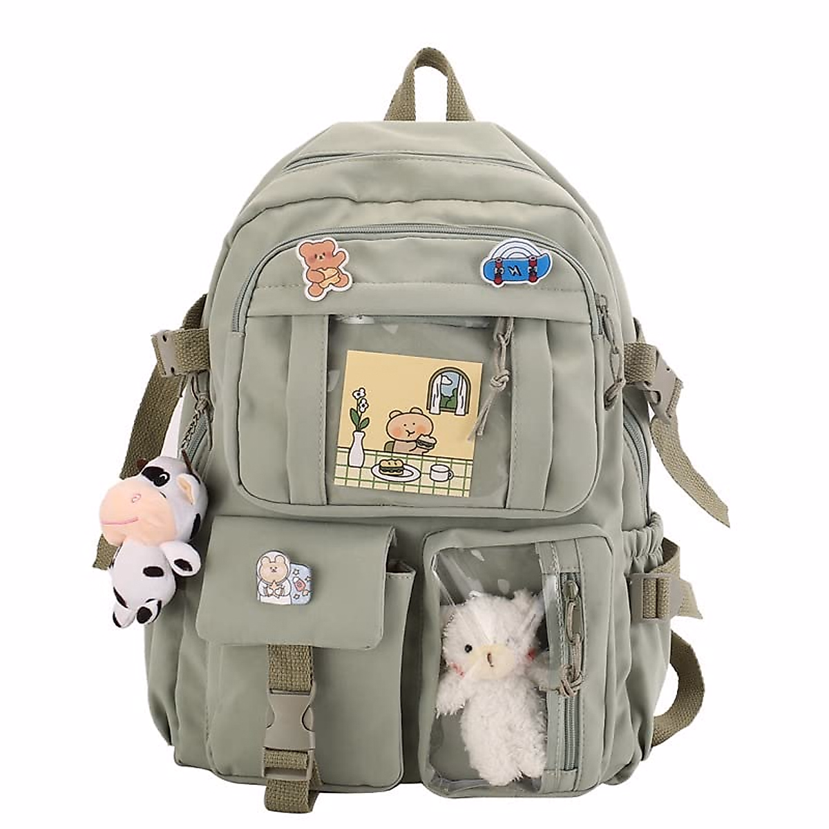 Eagerrich Kawaii Backpack with Cute Pin Accessories Plush Pendant Kawaii School Backpack Cute Aesthetic Backpack