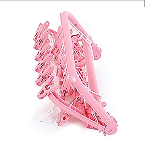 SteelFever Clothes Drying Hanger with 32 Clips, Foldable Hanging Drying Rack for Clothes Underwear Socks (Pink)