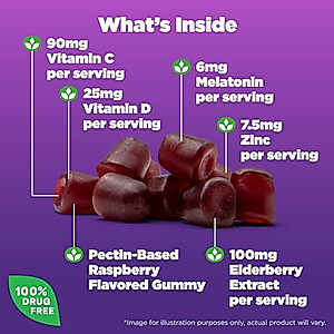 Natrol Sleep+ Immune Health Gummy, Sleep Aid & Immunity Support, Elderberry, Vitamins C, D and Zinc, Drug Free, 50 Berry Flavored Gummies