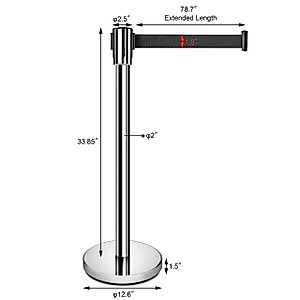 New Star Foodservice 54606 Stanchions, 36-Inch Height, 6.5-Foot Retractable Belt, Set of 2, Silver Belt