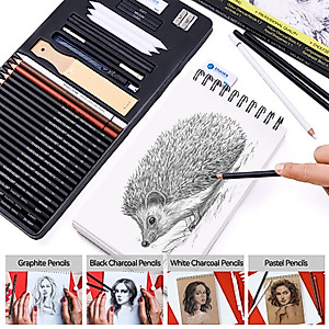 MARTCOLOR Drawing Sketching Pencils Set, 34 Pieces Pro Art Pencil Kit - Graphite Pencils (14B-4H), Charcoal Pencils, Charcoal Sticks, Artist Pencils for Beginners & Pro Artists