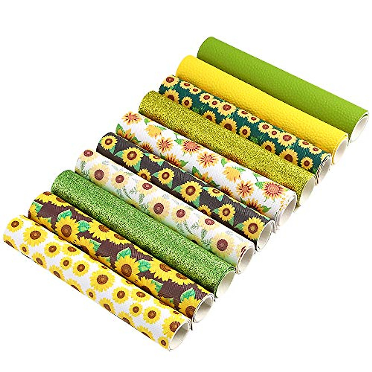 Pllieay 10 Pieces Sunflowers Printed Faux Leather Sheet Glitter PU Synthetic Leather Sheet for Earrings Headbands Making (8.2 x 6.3 inch)