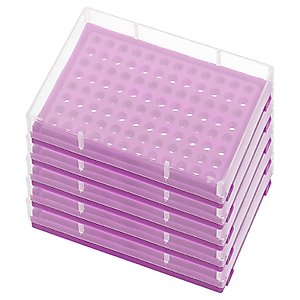 PATIKIL 96 Wells PCR Tube Rack for 0.2ml Test Strips Tubes, 5pcs Waterproof Tubes Filling Tray Centrifuge Tube Holder, Purple