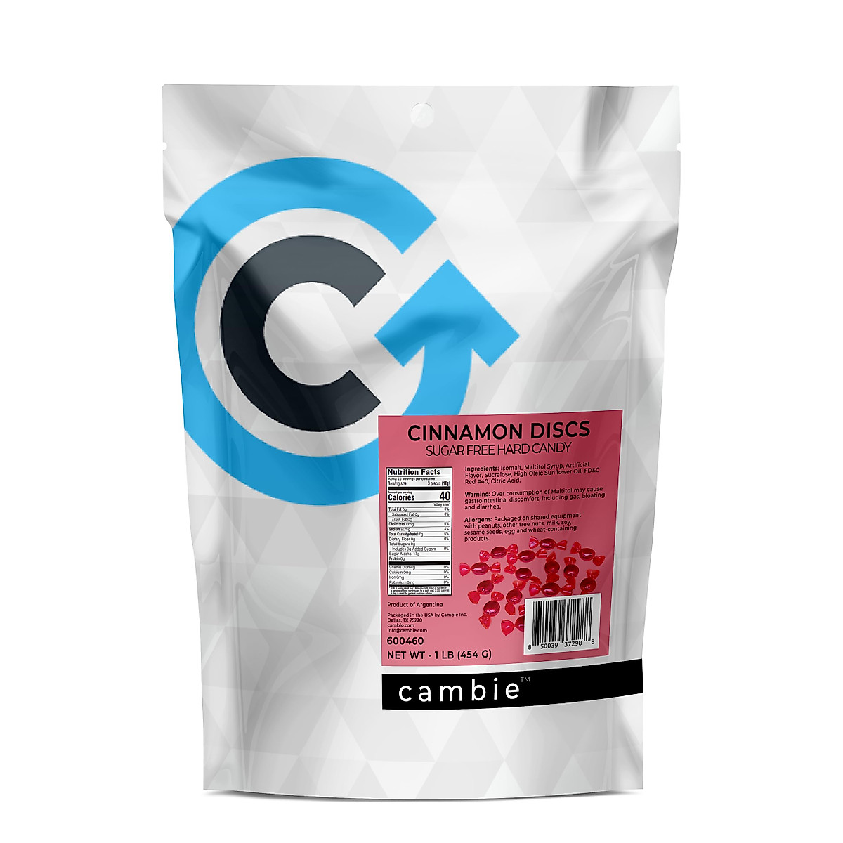Sugar Free Cinnamon Discs by Cambie, 1 lb of Cinnamon Flavored Sugar Free Candy, Keto Friendly Candy, 1 lb