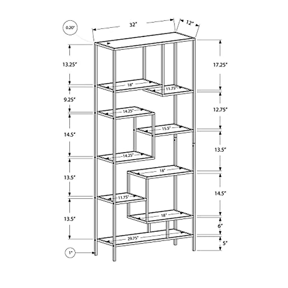 MONARCH SPECIALITIES INC. Bookcase, 72 inch, Silver/Clear Glass