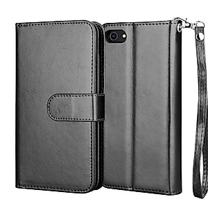 NJJEX Wallet Case for iPhone SE 2020/SE2, for iPhone 8/iPhone 7 Case, [9 Card Slots] PU Leather Credit Holder Folio Flip [Detachable] Kickstand Lanyard Magnetic Phone Cover for iPhone SE 2nd [Black]