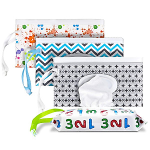 DOERDO 4 Pieces Portable Wet Wipe Pouch Bags Set, Baby Wipe Holder Reusable Travel Wet Wipe Dispenser Keeps Baby Wipe Fresh and Safe