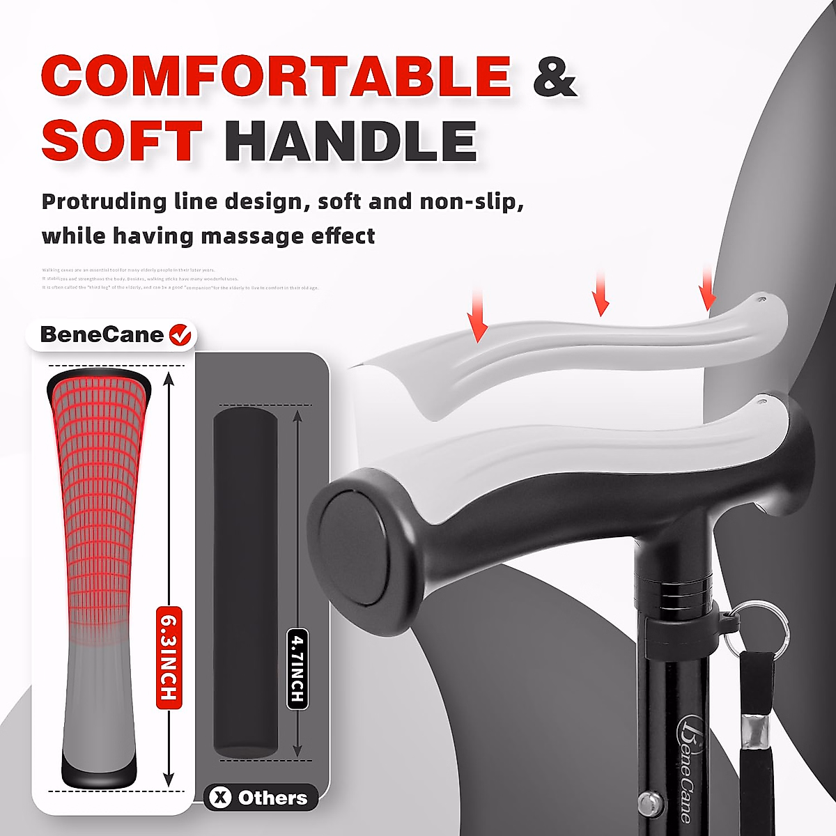 BeneCane Walking Cane for Men & Women Walking Stick for Seniors Folding Canes Quad Cane Adjustable Lightweight Sturdy Collapsible Heavy Duty with Soft TPR T-Handle and Travel Bag