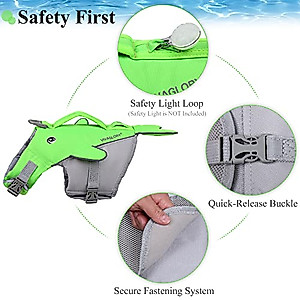 VIVAGLORY Dog Life Vest, New Whale-Shape Sports Style Dog Swimming Jacket Vest with Strong Grab Handle for Emergency Rescue, Bright Green XS