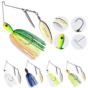 Goture Bass Fishing Lures Spinner Baits Kit Jigs for Bass Fishing Bladed Freshwater Saltwater Metal Double Willow Blade Spinnerbaits Rooster Tail for Salmon Pike Trout Walleye Jigs（3/8 1/2oz）