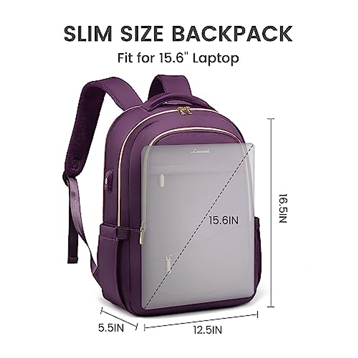 LOVEVOOK Laptop Backpack for Women, Slim Business Laptops Bag with Separate Computer Compartment Stylish Daypack for College Work Travel, Fits 15.6" Laptop