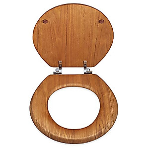 Wood Toilet Seat, Wooden Round Toilet Seats for American Standard Toilet Seat, Durable Metal Chrome Hinges, Natural Wood Veneer Oak