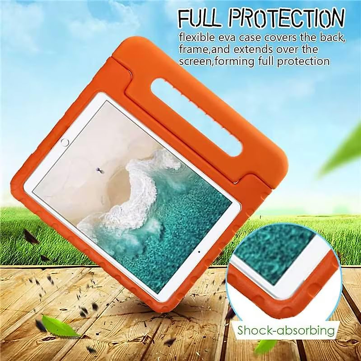 UUcovers Kids Case for iPad 9th/8th/7th Generation 10.2" with Rotating Handle/Stand Lightweight Soft EVA Foam Shockproof Rugged Kickstand Boy Girl Kid Cover for iPad 10.2 Inch 2021/2020/2019, Orange