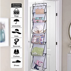 MISSLO 6 Clear Pockets Over Door Organizer for Handbags, Caps, Accessories (White)