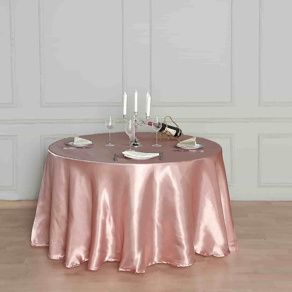 Tableclothsfactory 108" Dusty Rose Wholesale Linens Satin Round Tablecloth for Kitchen Dining Catering Wedding Birthday Party Events