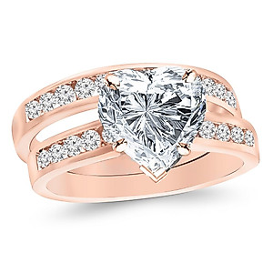14K Rose Gold 1.2 CTW Classic Channel Set Wedding Set Bridal Band & Diamond Engagement Ring w/ 0.5 Ct Heart Cut I Color VS2 Clarity Center