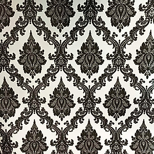 REDODECO Vintage Black Damask Adhesive Paper Shelf Liner Peel & Stick Dresser Drawer Sticker Home Deco Wallpaper 17.7inch by 100inch