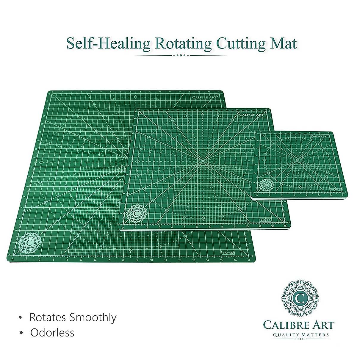 Calibre Art Self Healing Rotating Cutting Mat 18x18 (17" Grid), Perfect for Quilting & Art Projects