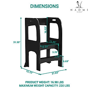 Stylish Kids On The Rise Kitchen Step Stool, Wooden Toddler Standing Tower with Safety Non-Slip Mat - Perfect for Kitchen Countertops, Ideal Kids Helper Learning Step Stool for Ages 3+ Espresso