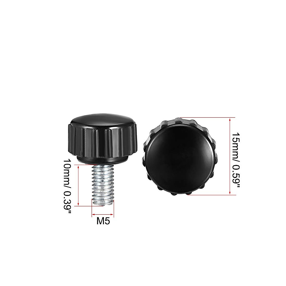 uxcell 12pcs Knurled Clamping Knobs M5 x 10mm Metric Zinc Plated Carbon Steel Male Thread Thumb Screw on Type 15mm Plastic Round Head Threaded Hand Bolt Stud Knobs Black