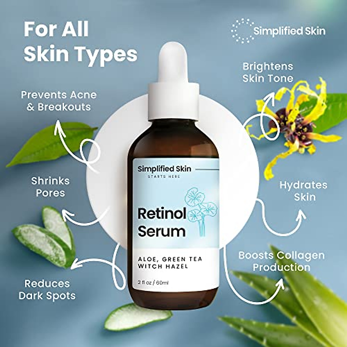 Retinol Serum for Face - Anti Aging Retinol with Hyaluronic Acid Face Serum for Acne Marks and Skin Texture Smoothing Fine Lines & Wrinkles - 2.5% Retinol Facial Serum for Day & Night - 2 Fl Oz