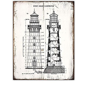 Historic Lighthouse Patent Print Wall Art - 8x10 Vintage Photograph Set for Beach Home, Living Room, Bedroom Decor - Unique Gift for Ocean, Sea Nautical Fans - Rustic Retro Shabby Chic Poster Photo