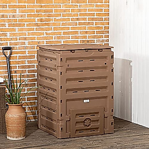 Outsunny Garden Compost Bin, 120 Gallon (450L) Garden Composter, BPA Free, with 80 Vents and 2 Sliding Doors, Lightweight & Sturdy, Fast Creation of Fertile Soil, Brown