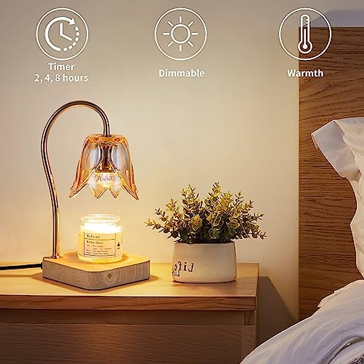 Candle Warmer Lamp with Timer, Dimmable Candle Lamp Warmer with 2 Wax Warmer Bulbs, Candle Warming Lamp for Jar Candles & Wax Melt, Cozy Candle Warmer Light for Home Decor, Birthday Gifts for Women.
