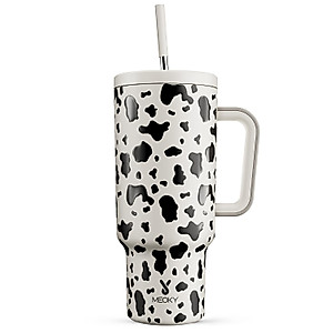 Meoky 40 oz Tumbler with Handle and Straw, Tumbler with Lid and Straw, Insulated Stainless Steel Travel Mug, 100% Leak-proof, Keeps Cold for 34 Hours or Hot for 10 Hours (Cow)