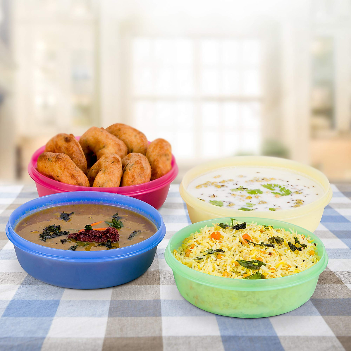 Tupperware Plastic Bowl (1000Ml, Multicolour) -4 Piece - Multicolor