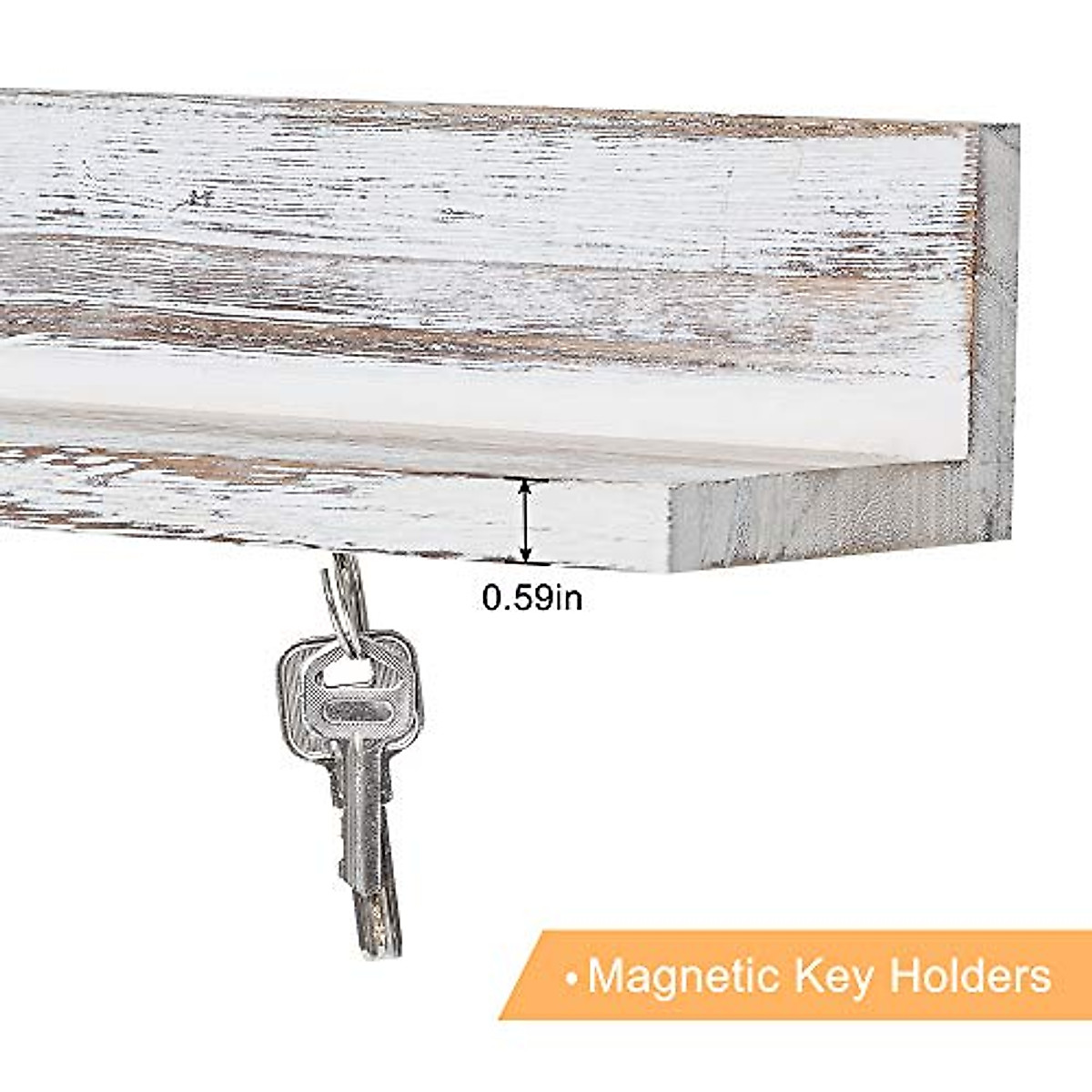 Sunexinlo Wooden Key Holder Hanger, Set of 2 Mail Holder with Key Hooks, Hanging Key and Coat Holder for Wall Decorative with Shelf(Rustic Whitewashed)