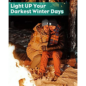 Bluetooth Beanie Hat with Light 2 Pack, 5 LED Rechargeable Headlamp Cap with Wireless Headphones, Unisex Knitted Bluetooth Hat, Women Men Gift Stocking Stuffers for Dad Father Husband (Black&Grey)