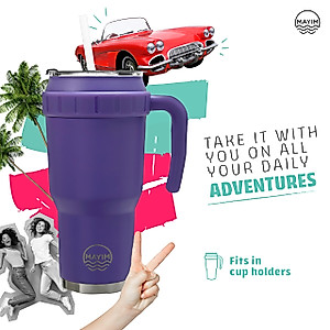 Mayim 40oz Tumbler with Handle, Travel Coffee Mug or Insulated Water Bottle with Straw and Lid, Leak Proof Stainless Steel Double Wall Thermos for Home, Office or Car - Violet