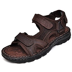 Arkbird Men's Athletic Sandals, Open Toe Nubuck Leather Fisherman Sandals for Men, Coffee, Size 8