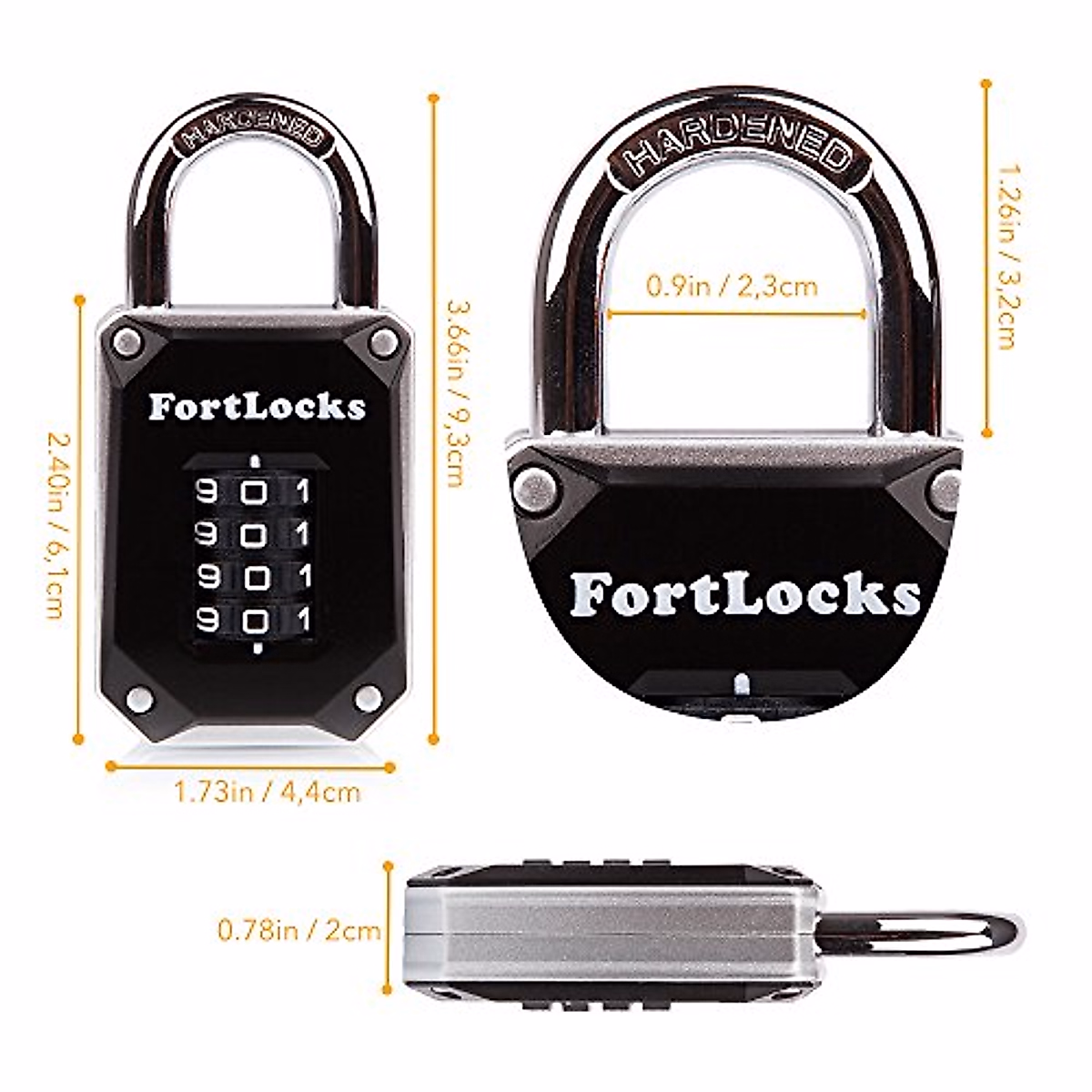 FortLocks Gym Locker Lock - 4 Digit, Heavy Duty, Hardened Stainless Steel, Weatherproof and Outdoor Combination Padlock - Easy to Read Numbers - Resettable and Cut Proof Combo Code - 1 Pack Silver