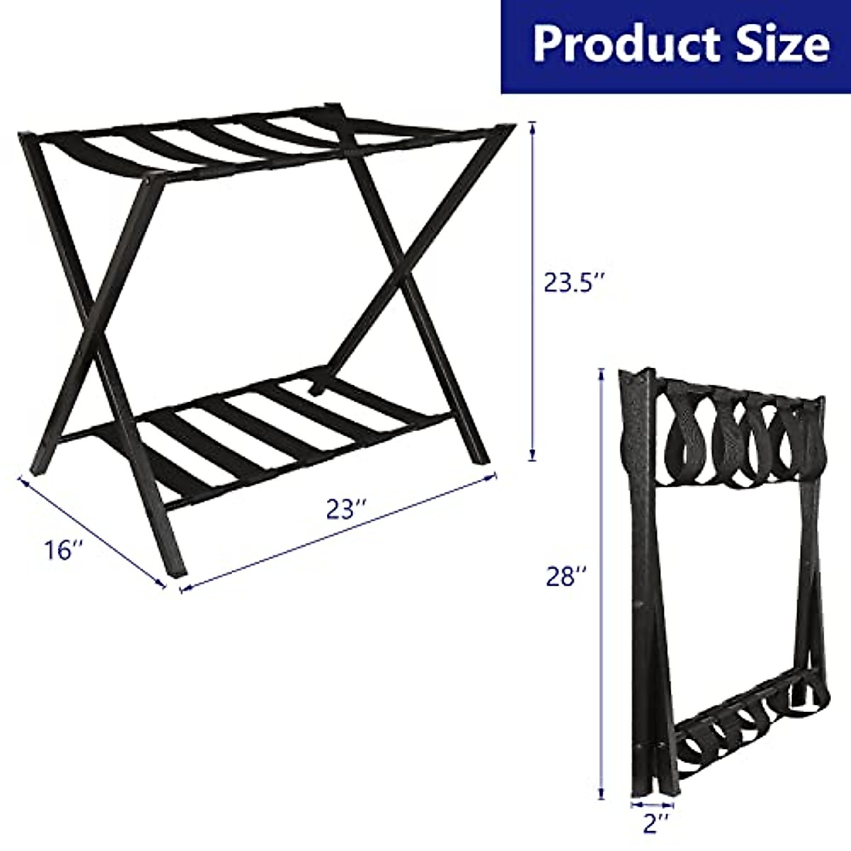 Folding Luggage Rack Suitcase Stand with Storage Shelf for Guest Room Bedroom Hotel, Black (1)