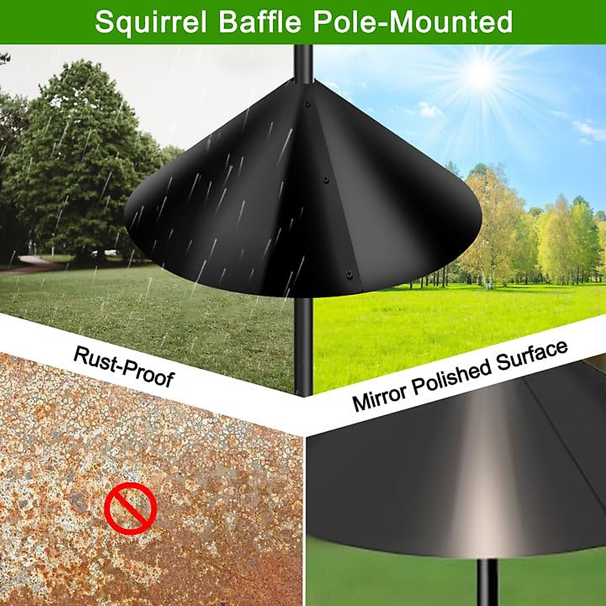 PP Squirrel Proof Baffle, Pole Mount Squirrel Guard Stopper for Outdoors Bird Feeder Pole - (Black, 16inch,1 Pack)