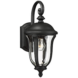 John Timberland Park Sienna Vintage Outdoor Wall Light Fixture Black 16 3/4" Clear Glass Scrolling Downbridge for Exterior House Porch Patio Outside Deck Garage Yard Front Door Garden Home