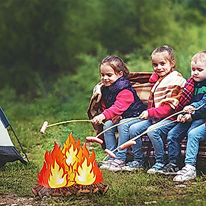 6 Set Artificial Fire Fake Flame Paper 3D Campfire Centerpiece Cardboard Flame Torch for Campfire Party Decoration, 12 Inch Tall