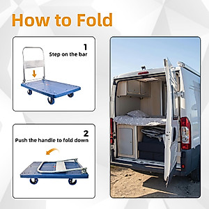 660lbs Foldable Dolly Cart with 4 Swivel Wheels Heavy Duty Platform Hand Truck Moving Flatbed Cart Push Cart for Groceries, Warehouse