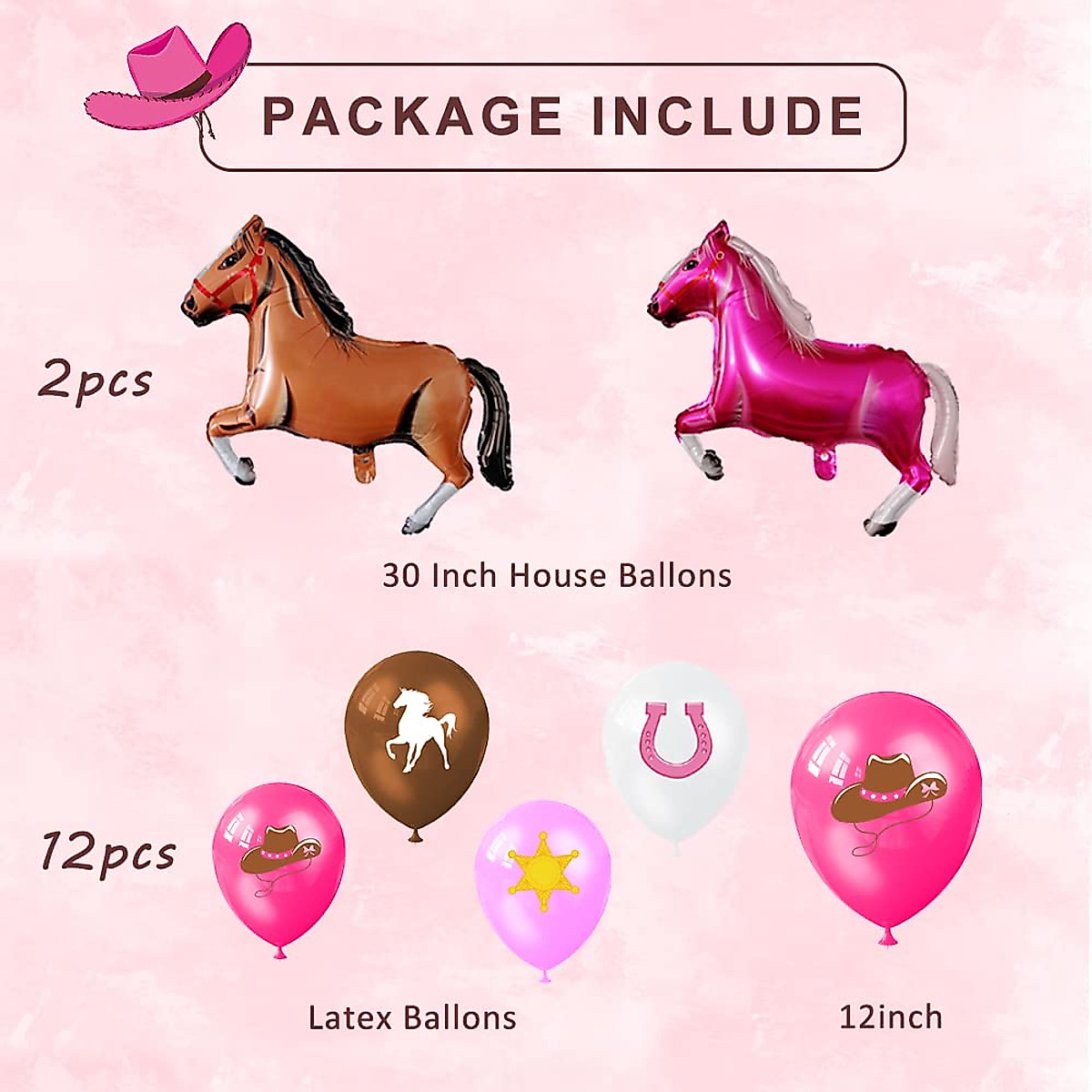 Western Cowgirl Birthday Party Decorations, Retro Horse Rodeo Party Supplies for Girls Included Horse Shaped Foil Balloons Happy Birthday Banner Cake Topper Hanging Swirls 12 Inch Latex Balloons