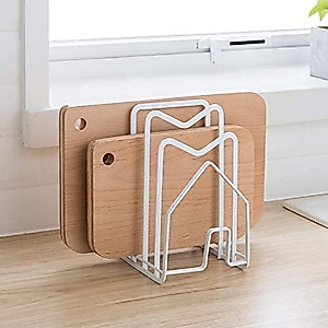 LINFIDITE Cutting Board Rack Chopping Board Organizer Stand Holder Kitchen Countertop Pots Pan Lids Rack Organizer Flat Steel 4.92Lx5.71Wx8.46H in. White