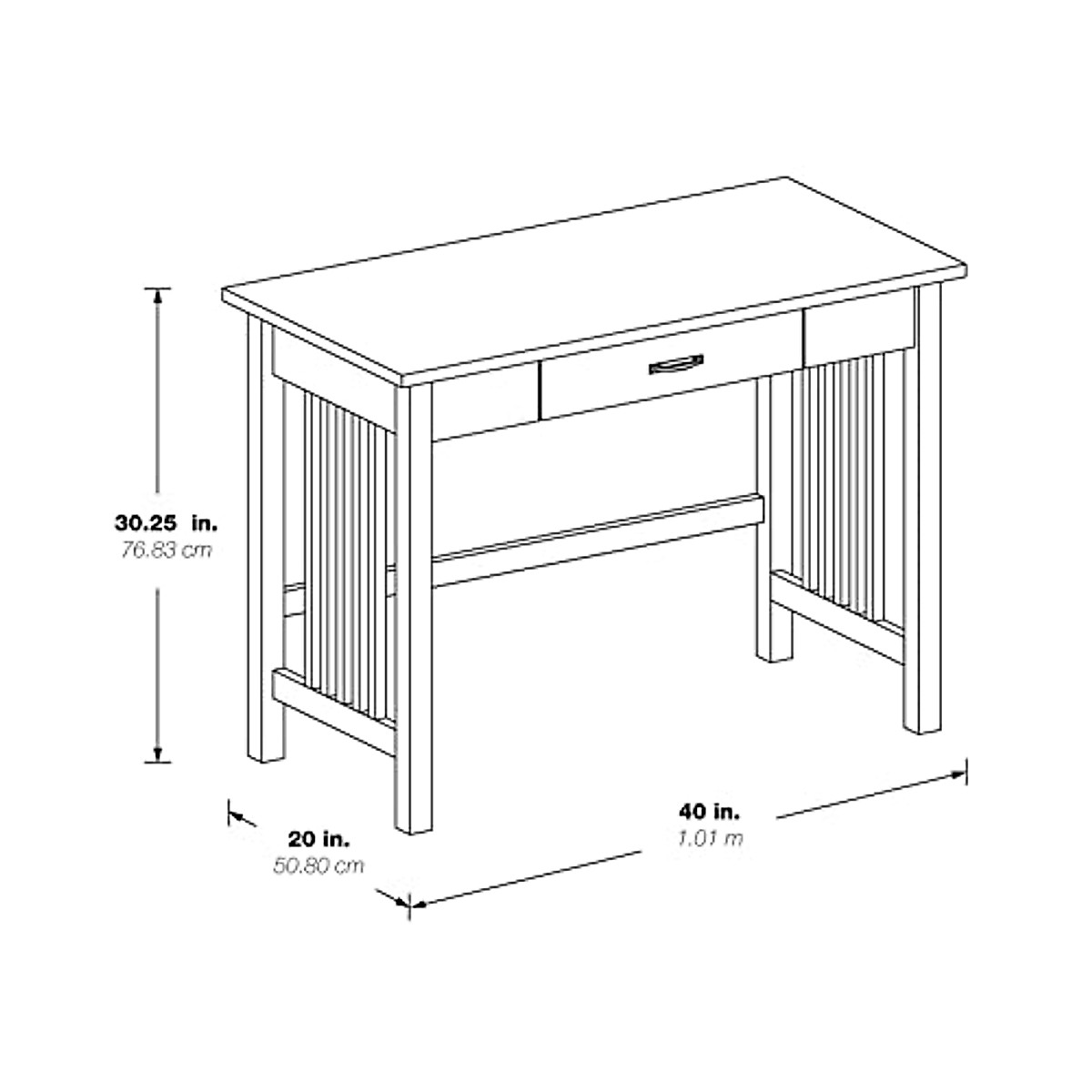 OSP Home Furnishings Sierra Writing Desk with Pull-Out Drawer and Mission Style Side Panels, Ash Brown