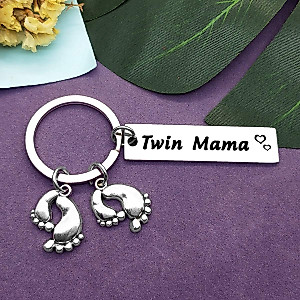 Twin Mom Gift Keychain New Mom Gift Jewelry Mommy to Be Gift Mother of Twins Jewelry Twin Mama Keyring Key Chain Pregnant Gift Twins Mother Jewelry First Time Mom Gift Pregnancy Announcement Gift