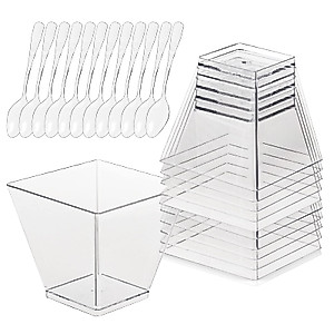 HOUSEEN Dessert Cup, 50pcs Dessert Cups Container 58ml with Spoons, Cake Serving Bowl Mini Appetizer Bowls Clear Parfait Cups for Party Event and Catering