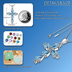FULULAY Cross Necklace For Women,Sterling Silver Jesus Christian Religious March Birthstone Jewelry