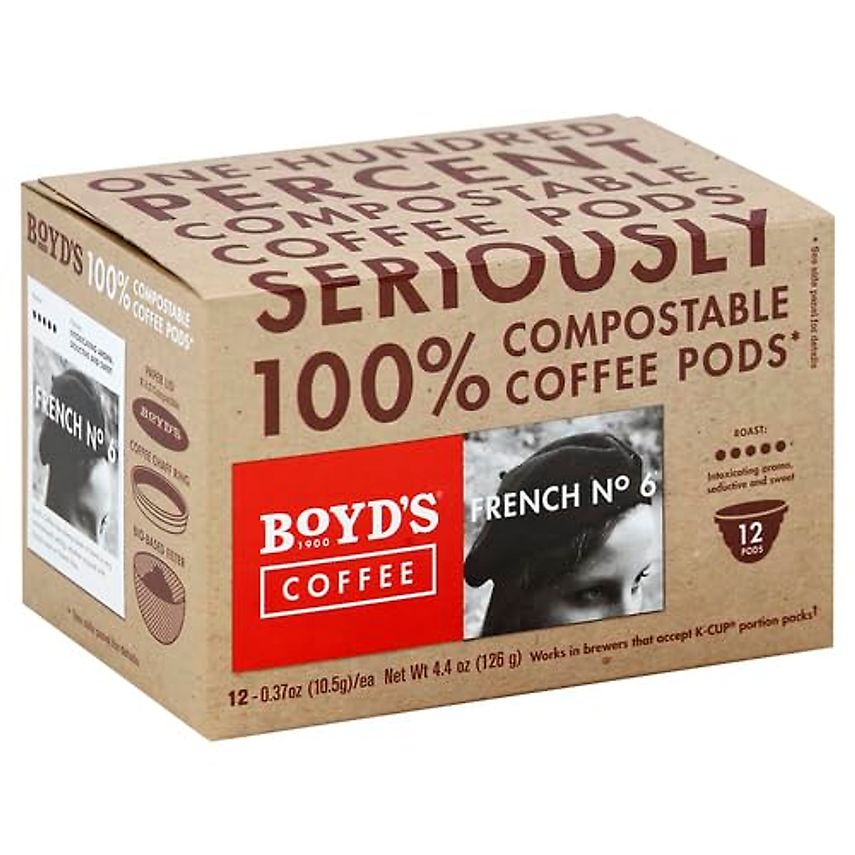 Boyd's Coffee French No. 6 Coffee –Ground Dark Roast– Blended from 100% Arabica – Rich & Full-Flavored – Single Cup - Pack of 12.