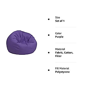 Flash Furniture Dillon Small Solid Purple Bean Bag Chair for Kids and Teens